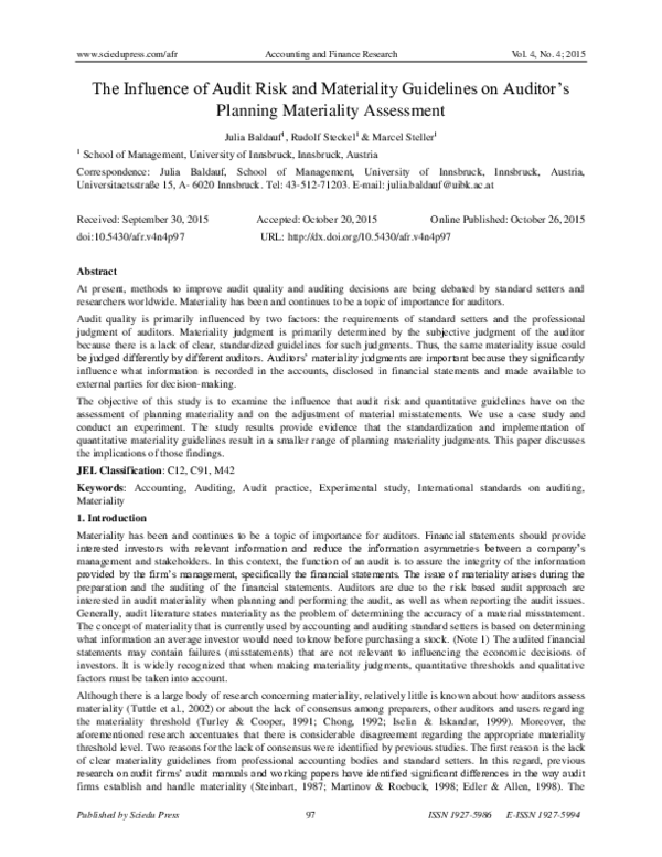 (PDF) The Influence of Audit Risk and Materiality Guidelines on Auditors’ Planning Materiality ...