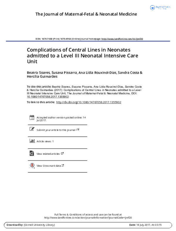 (PDF) Complications of Central Lines in Neonates admitted to a Level ...