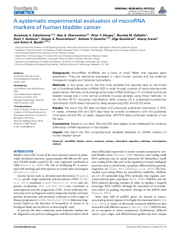 (PDF) A systematic experimental evaluation of microRNA markers of human ...