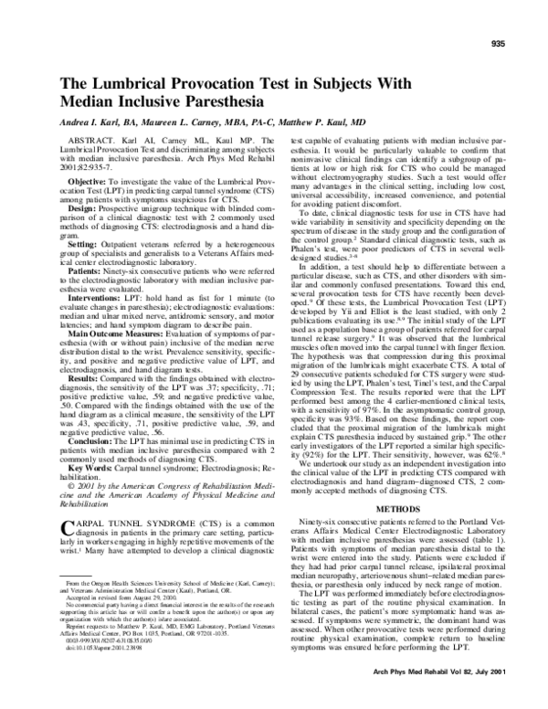 (PDF) The lumbrical provocation test in subjects with median inclusive ...