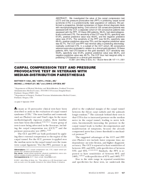 (PDF) Carpal compression test and pressure provocative test in veterans ...