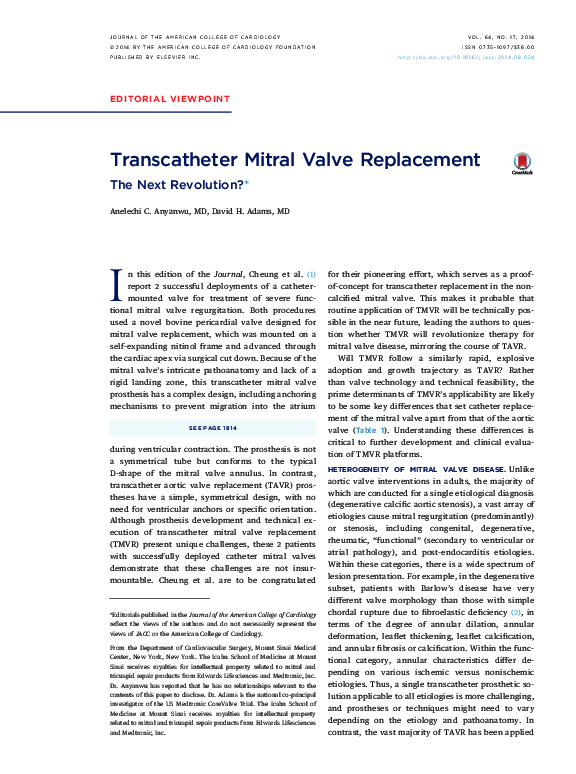 (PDF) Transcatheter mitral valve replacement: the next revolution?
