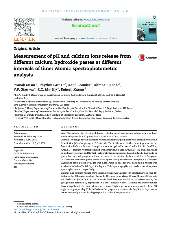 (PDF) Measurement of pH and calcium ions release from different calcium ...