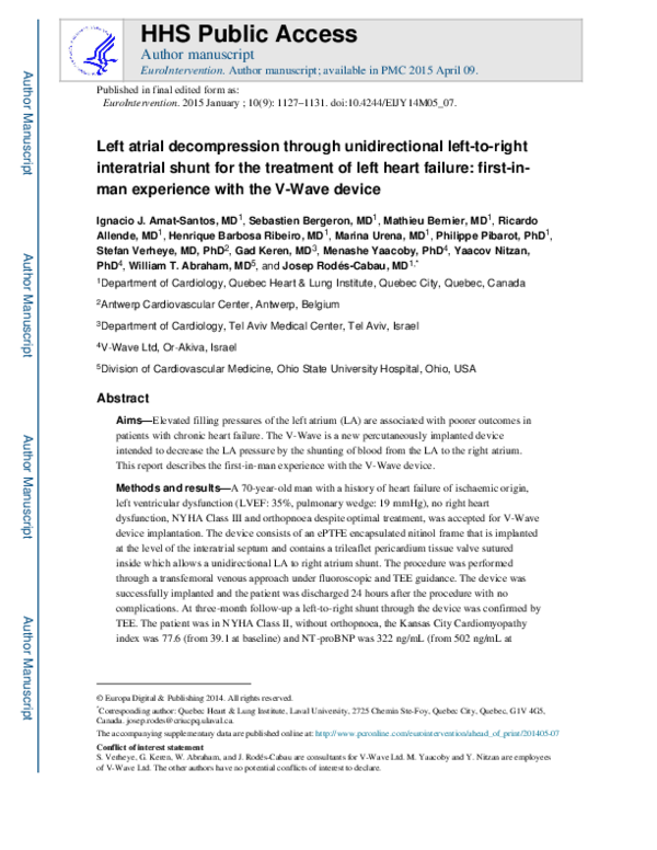 (PDF) Left atrial decompression through unidirectional left-to-right ...