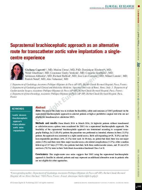 (PDF) Suprasternal Brachiocephalic Approach as an Alternative Route for ...