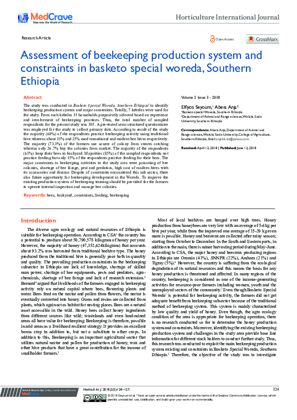 (PDF) Assessment of beekeeping production system and constraints in ...