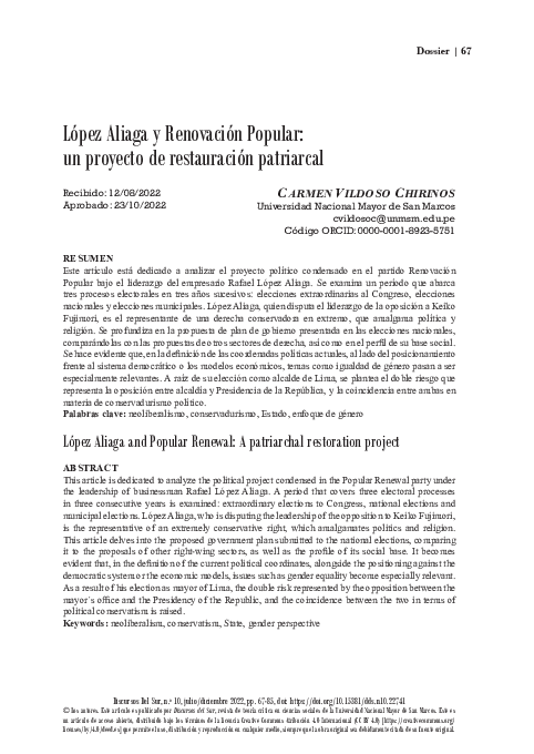 (PDF) López Aliaga y Renovación Popular: un proyecto de restauración patriarcal