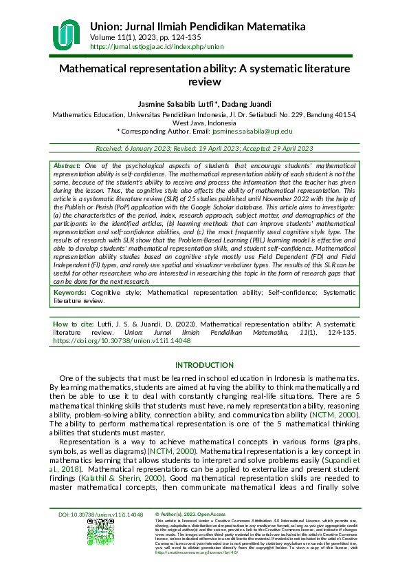 Pdf Mathematical Representation Ability A Systematic Literature Review