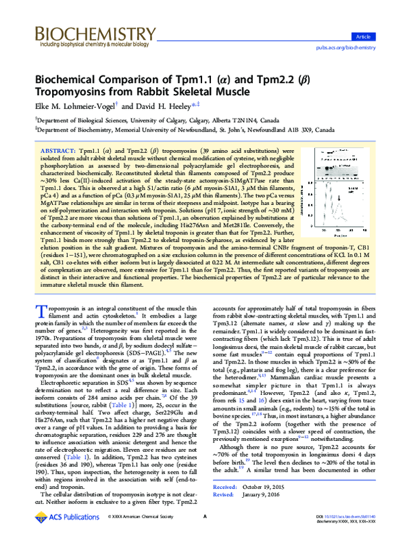 (PDF) Biochemical Comparison of Tpm1.1 (α) and Tpm2.2 (β) Tropomyosins ...