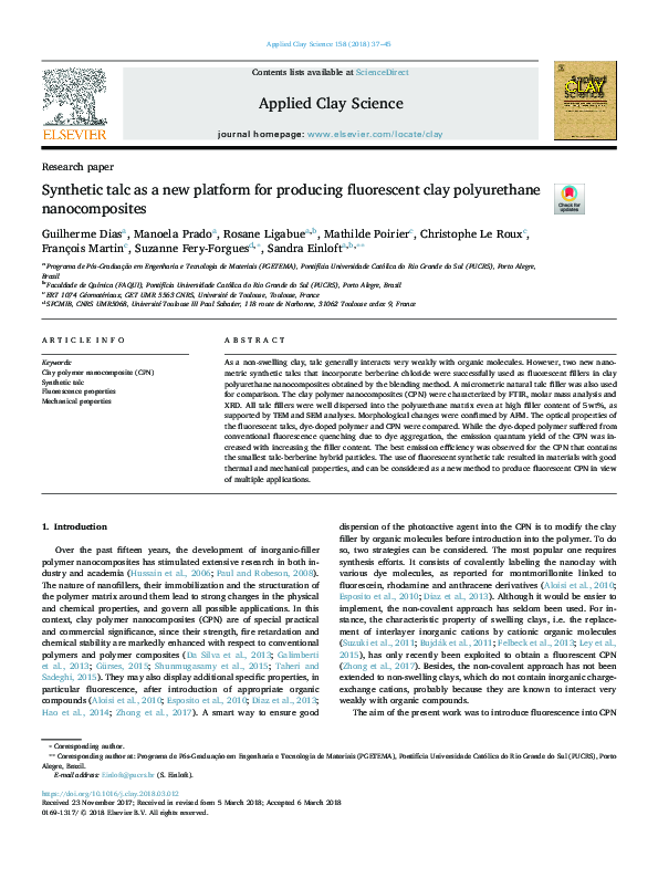 (PDF) Synthetic talc as a new platform for producing fluorescent clay ...