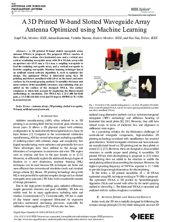 (PDF) A 3-D-Printed W-Band Slotted Waveguide Array Antenna Optimized Using Machine Learning