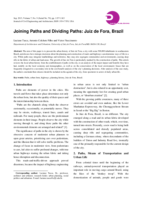 (PDF) Joining Paths and Dividing Paths: Juiz de Fora, Brazil
