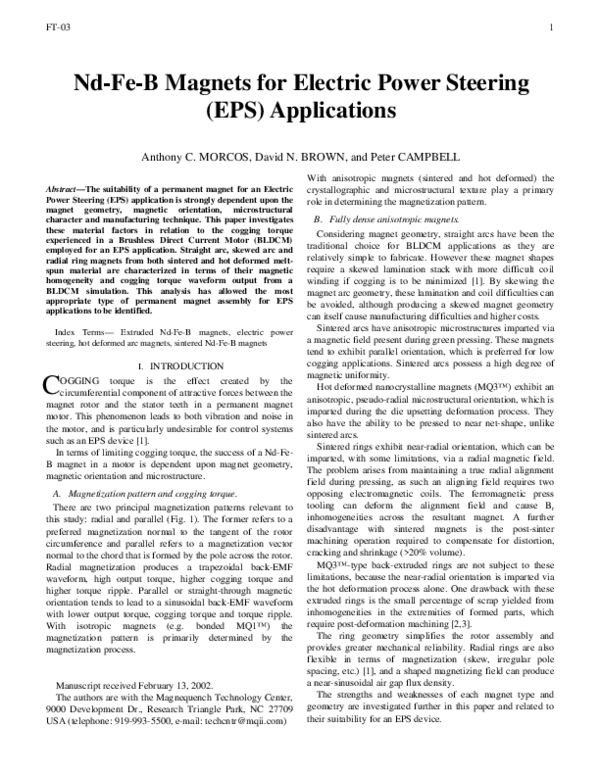 (PDF) NdFeB magnets for electric power steering (EPS) applications