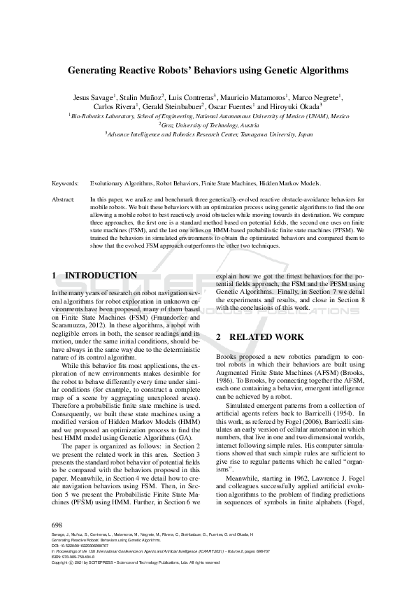 (PDF) Generating Reactive Robots’ Behaviors using Genetic Algorithms ... (PDF) Generating Reactive Robots’ Behaviors using Genetic Algorithms ...
