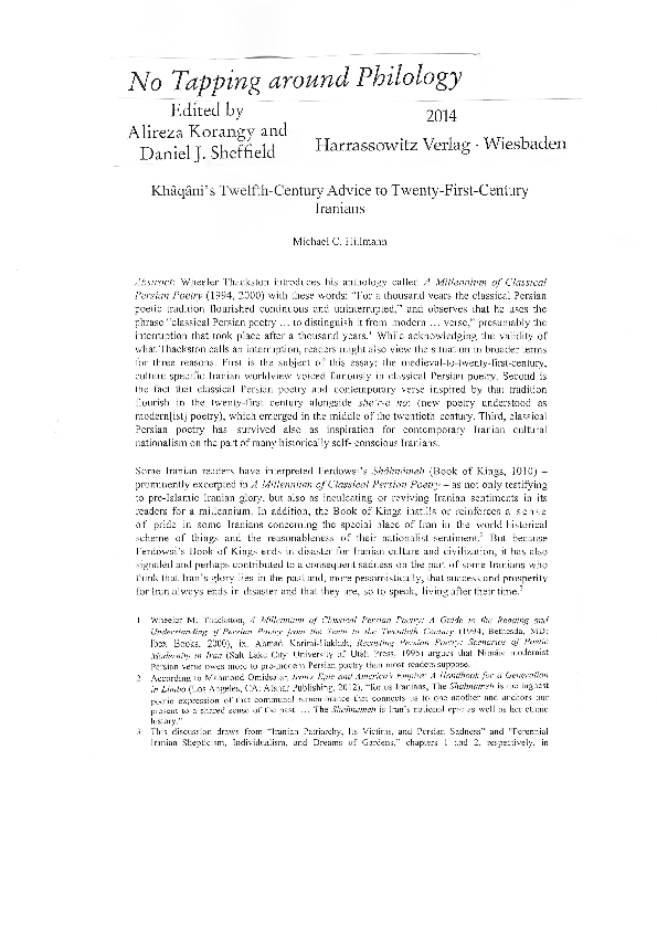 (PDF) Khaqani's 12th-century Advice to 21st-century Iranians