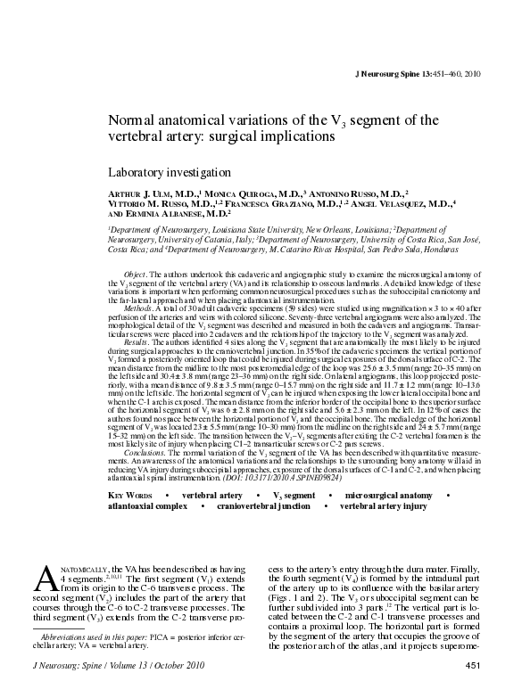 (PDF) Normal anatomical variations of the V3 segment of the vertebral ...