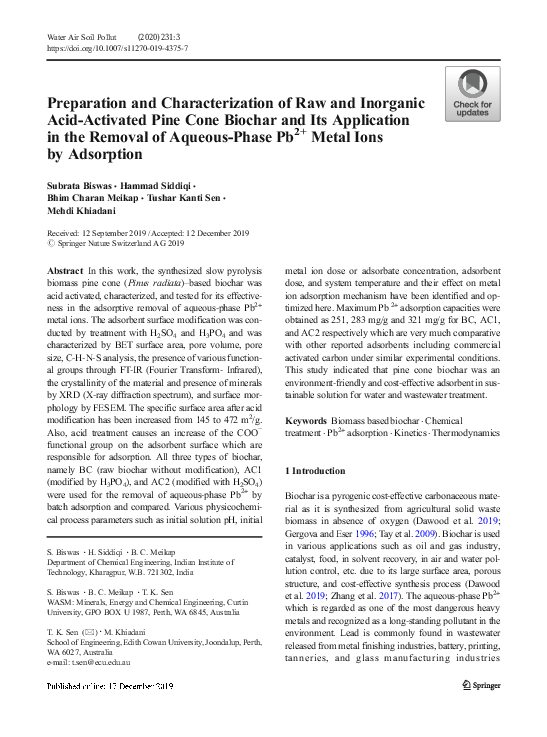 (PDF) Preparation and Characterization of Raw and Inorganic Acid-Activated Pine Cone Biochar and ...