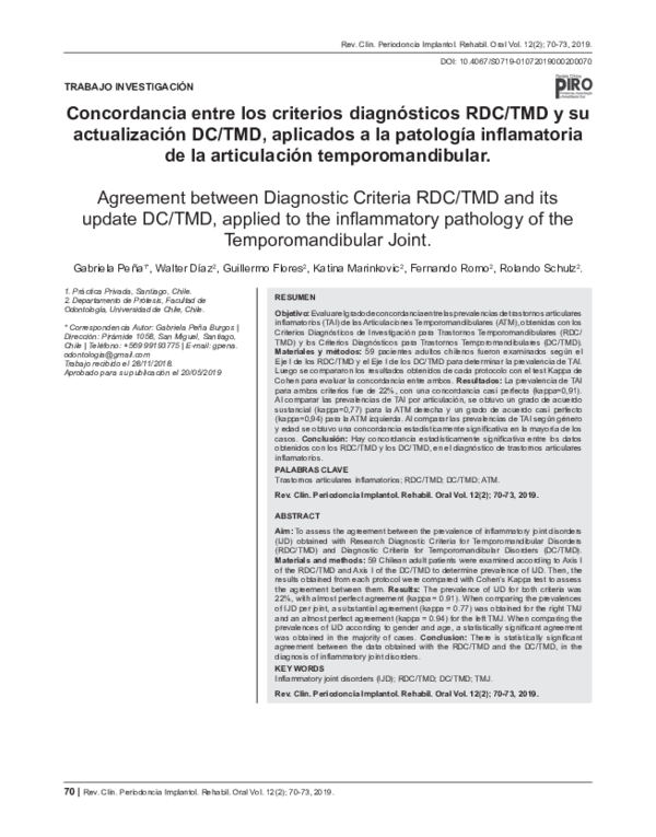 (PDF) Concordancia entre los criterios diagnósticos RDC/TMD y su ...