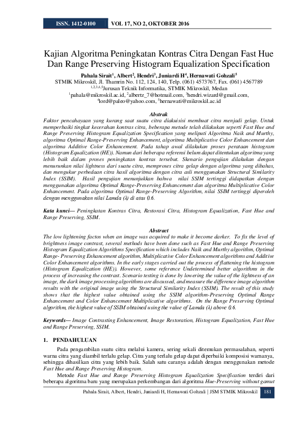 (PDF) Kajian Algoritma Peningkatan Kontras Citra Dengan Fast Hue Dan Range Preserving Histogram ...