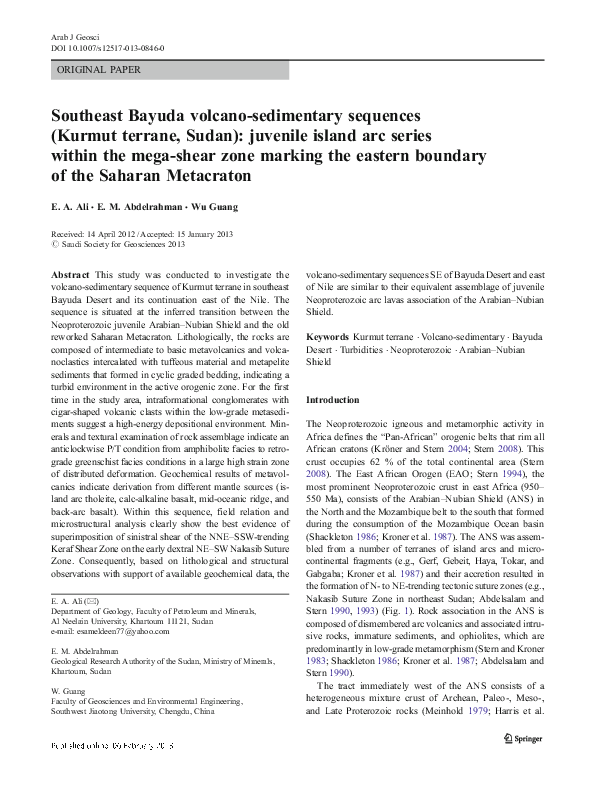 (PDF) Southeast Bayuda volcano-sedimentary sequences (Kurmut terrane ...