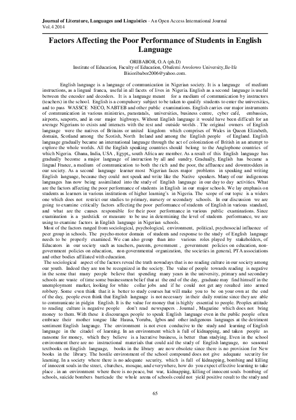 (PDF) Factors Affecting the Poor Performance of Students in English Language