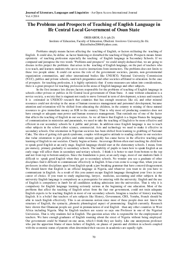 (PDF) The Problems and Prospects of Teaching of English Language in Ife ...