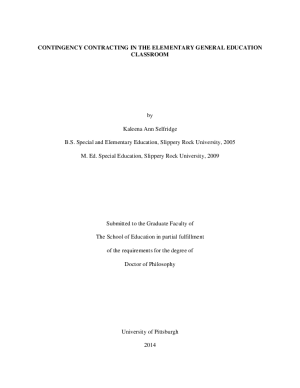(PDF) Contingency Contracting in the Elementary General Education Classroom