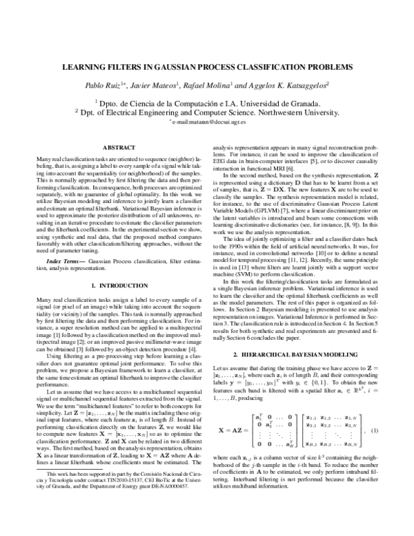 Pdf Learning Filters In Gaussian Process Classification Problems