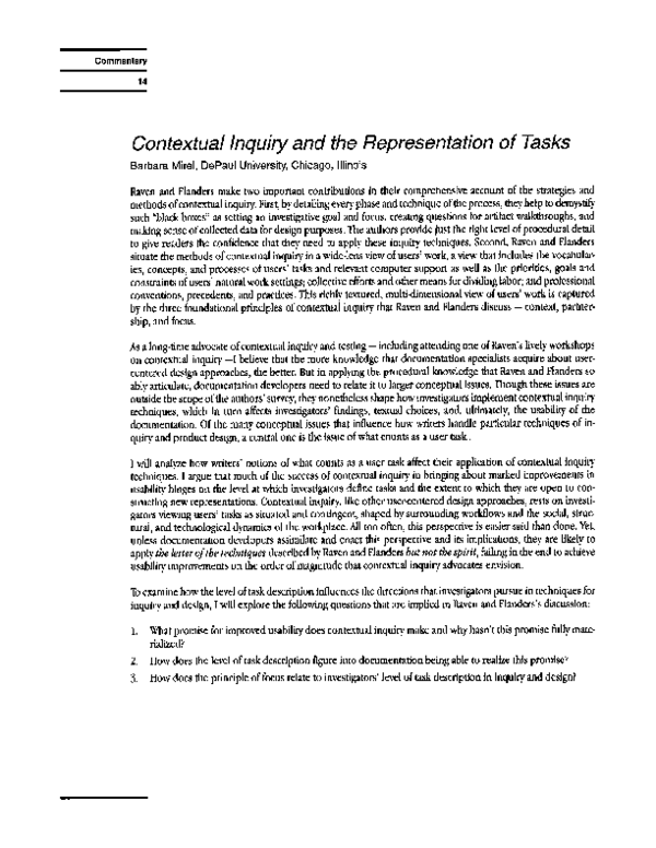 (PDF) Contextual inquiry and the representation of tasks