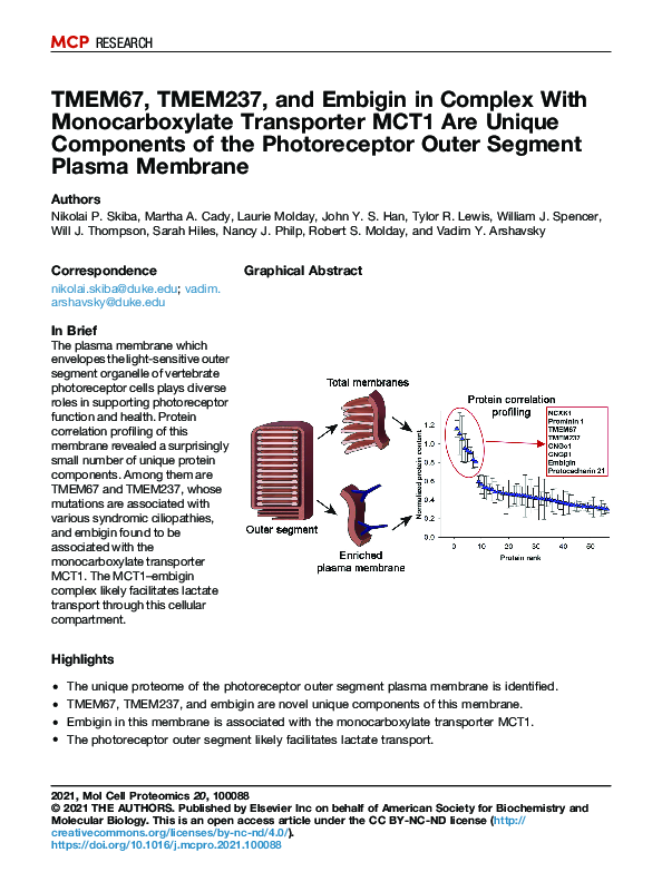 (PDF) TMEM67, TMEM237, and Embigin in Complex With Monocarboxylate ...