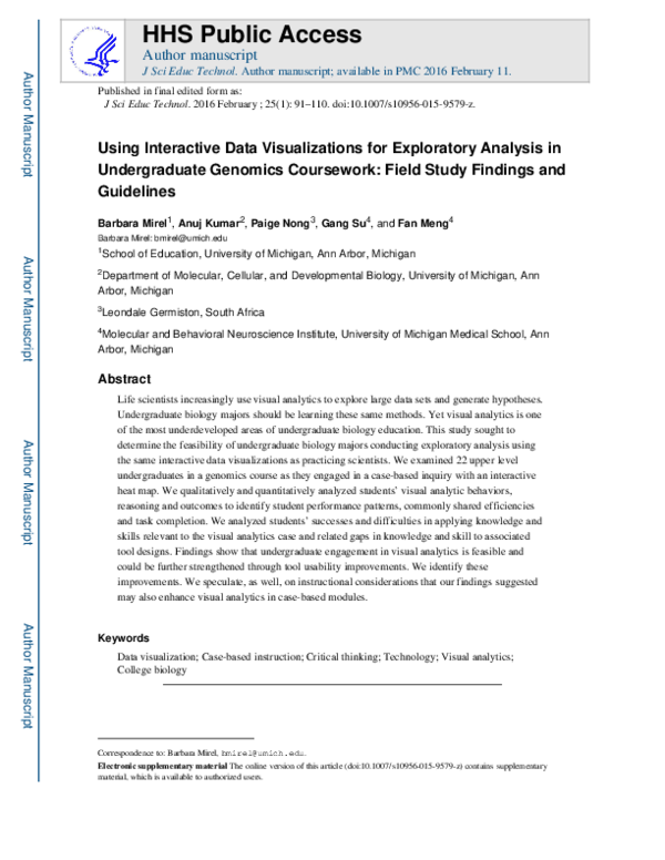 (PDF) Using Interactive Data Visualizations for Exploratory Analysis in Undergraduate Genomics ...