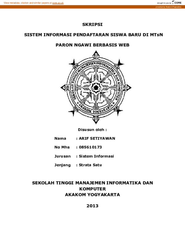 (PDF) SISTEM INFORMASI PENDAFTARAN SISWA BARU DI MTsN PARON NGAWI BERBASIS WEB | Arif Setiyawan ...