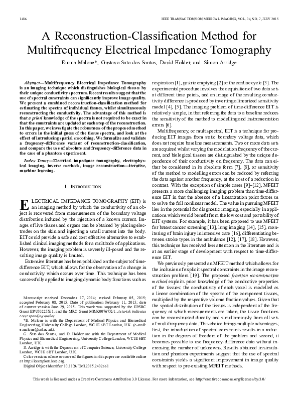 Pdf A Reconstruction Classification Method For Multifrequency Electrical Impedance Tomography