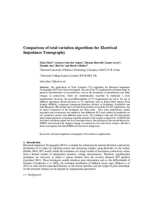 Pdf Comparison Of Total Variation Algorithms For Electrical Impedance