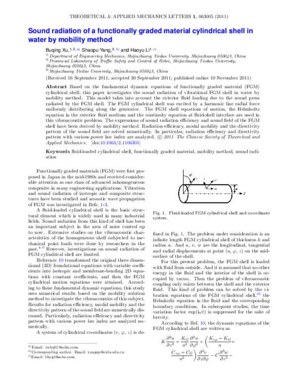 (PDF) Sound radiation of a functionally graded material cylindrical shell in water by mobility ...