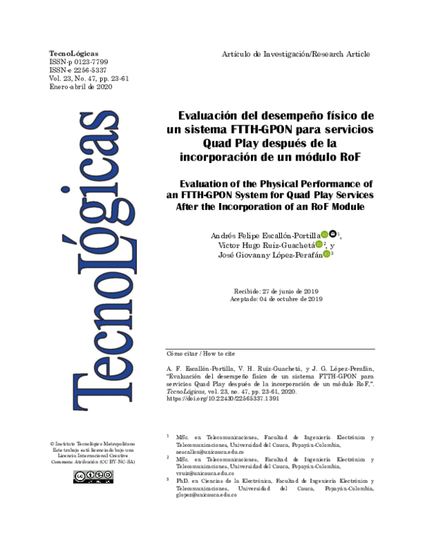 (PDF) Evaluación del desempeño físico de un sistema FTTH-GPON para servicios Quad Play después ...