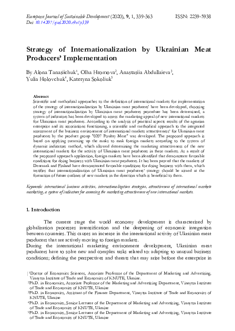 (PDF) Strategy of Internationalization by Ukrainian Meat Producers’ Implementation