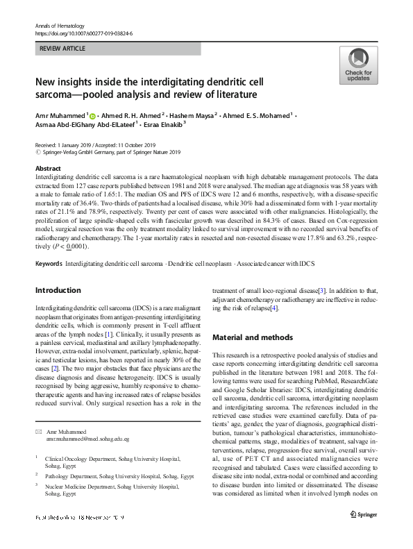 New insights inside the interdigitating dendritic cell sarcoma—pooled ...