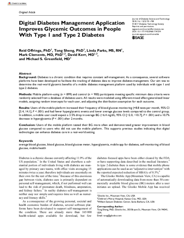 (PDF) Digital Diabetes Management Application Improves Glycemic ...