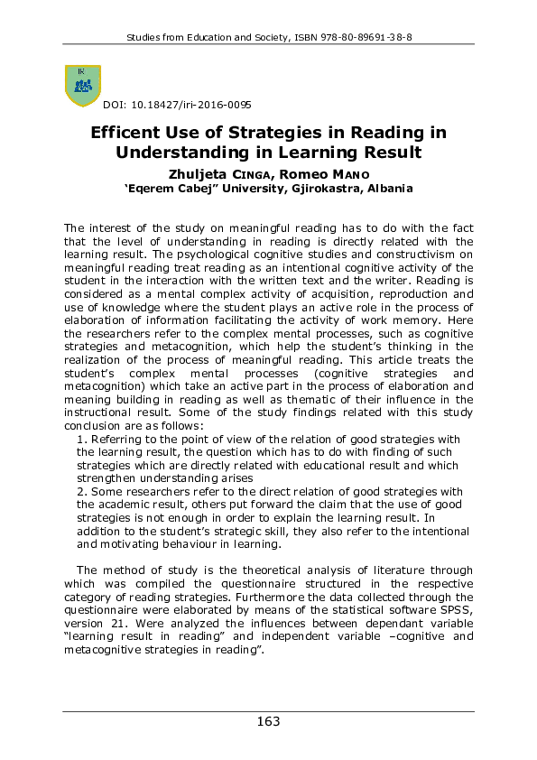 (PDF) Efficent Use of Strategies in Reading in Understanding in ...