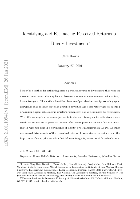 (PDF) Identifying and Estimating Perceived Returns to Binary Investments