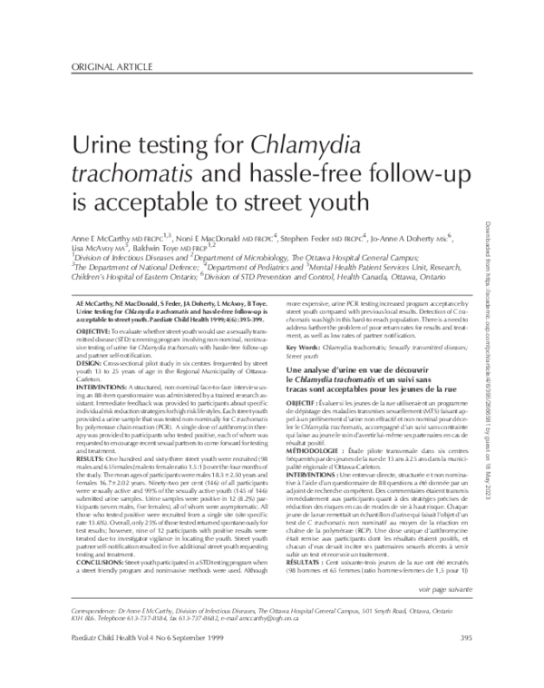 (PDF) Urine testing for Chlamydia trachomatis and hassle-free follow-up ...