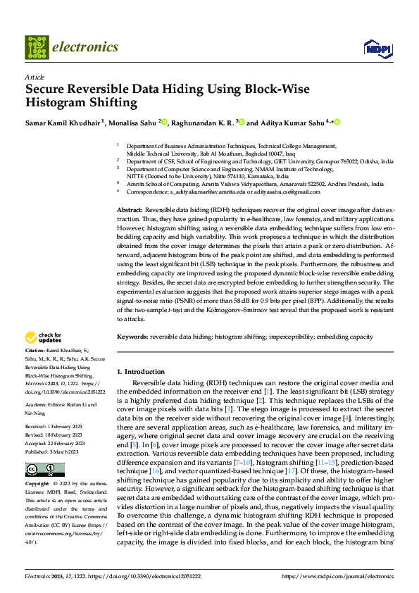 Pdf Secure Reversible Data Hiding Using Block Wise Histogram Shifting