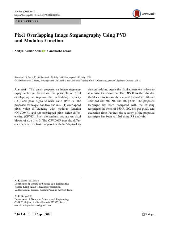 (PDF) Pixel Overlapping Image Steganography Using PVD and Modulus Function