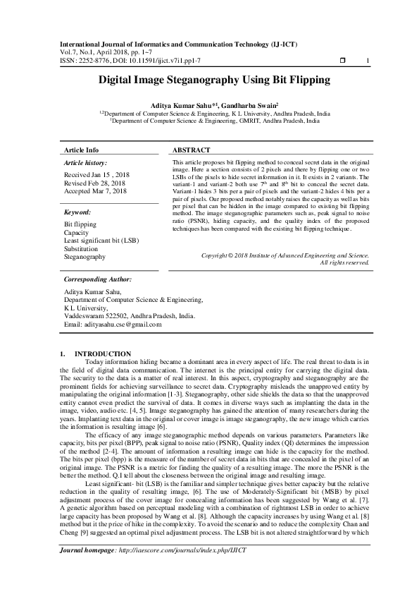 (PDF) Notice of Retraction Digital Image Steganography Using Bit Flipping