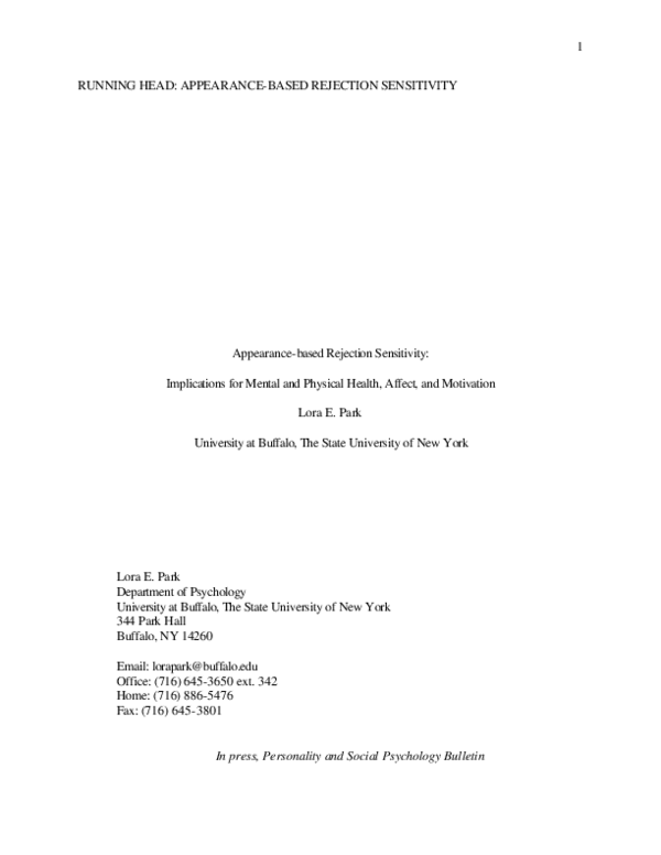 (PDF) Appearance-Based Rejection Sensitivity: Implications for Mental ...