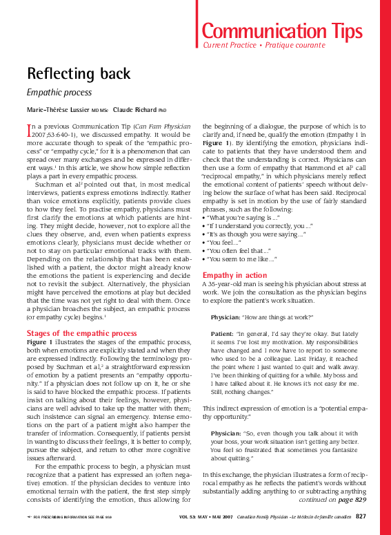 (PDF) Reflecting back: Empathic process