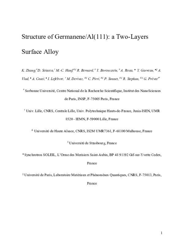 (PDF) Structure of Germanene/Al(111): A Two-Layer Surface Alloy