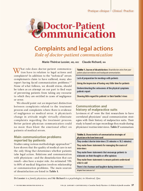 (PDF) Doctor-patient communication: complaints and legal actions