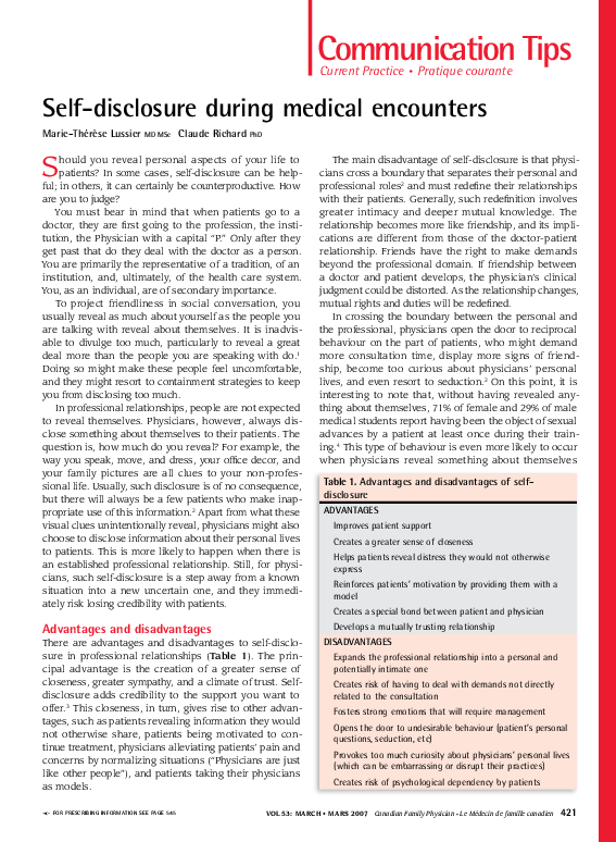 (PDF) Communication tips. Self-disclosure during medical encounters